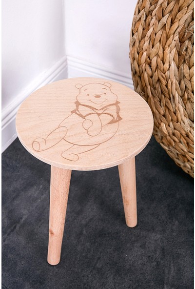 Art Ahşap Ahşap Masif Ayı Winnie Desenli Yuvarlak Tabure Art Ahşap Ahşap Masif Ayı Winnie Desenli Yuvarlak Tabure
