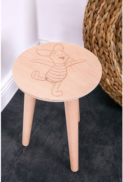 Art Ahşap Ahşap Masif Piglet Desenli Yuvarlak Tabure Art Ahşap Ahşap Masif Piglet Desenli Yuvarlak Tabure
