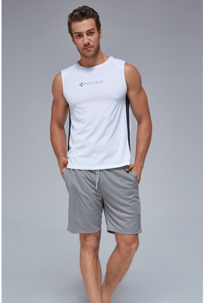 Influex Erkek Yan Şerit Detaylı Kolsuz Sporcu Atlet Beyaz X21-2209