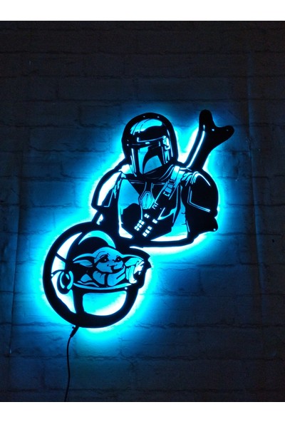 MF Tasarım Rgb Kumandalı Starwars Mandalorian Yoda LED Işıklı Ahşap Mdf Dekoratif Tablo 50 x 40 MF Tasarım Rgb Kumandalı Starwars Mandalorian Yoda LED Işıklı Ahşap Mdf Dekoratif Tablo 50 x 40
