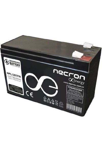 Necron NPL1207FR 12 V 7 Ah Ups Bakımsız Kuru Tip Akü Necron NPL1207FR 12 V 7 Ah Ups Bakımsız Kuru Tip Akü