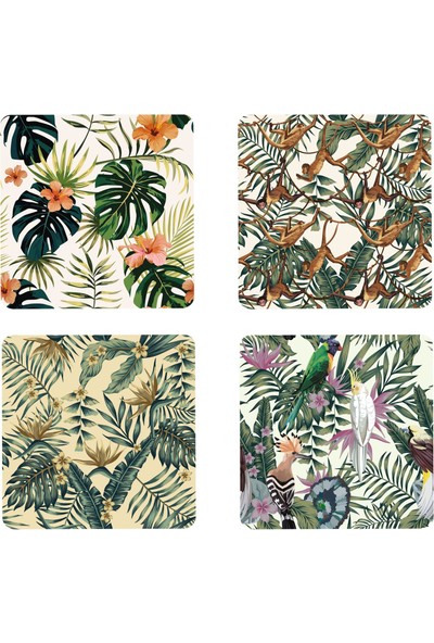 Cupgel Mdf Kare Baskılı Bardak Altlığı - Yapraklar