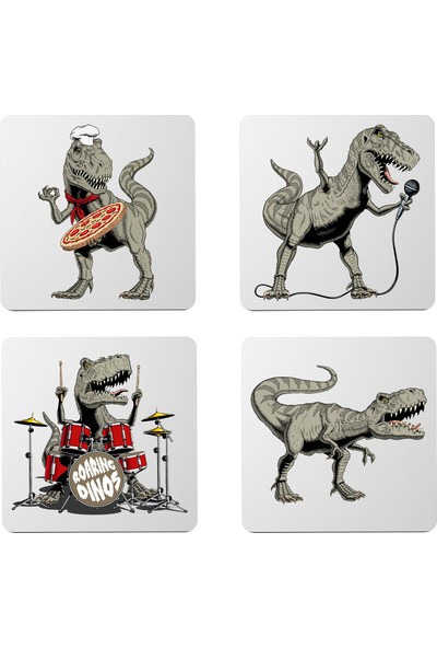 Cupgel Mdf Kare Baskılı Bardak Altlığı - Dinozor