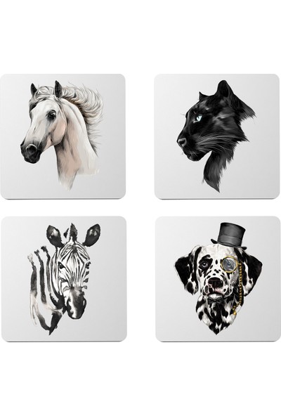 Cupgel Mdf Kare Baskılı Bardak Altlığı - Hayvanlar