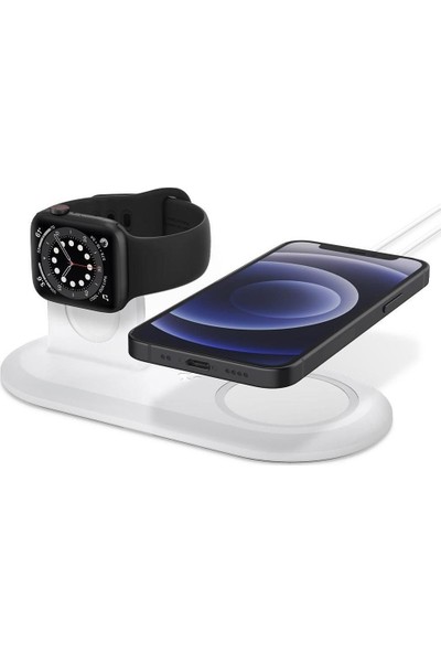 Spigen MagFit Duo 2in1 MagSafe & Apple Watch ile Uyumlu Stand Dock Ünitesi White - AMP02797 Spigen MagFit Duo 2in1 MagSafe & Apple Watch ile Uyumlu Stand Dock Ünitesi White - AMP02797