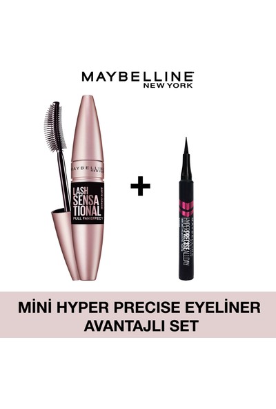 Maybelline New York Lash Sensational Yelpaze Etkili Intense Black Maskara + Hyper Precise Mini Eyeliner Maybelline New York Lash Sensational Yelpaze Etkili Intense Black Maskara + Hyper Precise Mini Eyeliner