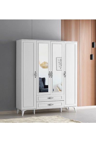 Mobilya Sarayı Modern 4 Kapaklı Aynalı Çekmeceli Dolap