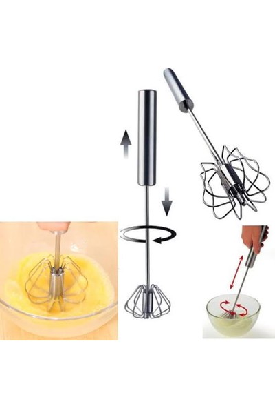 EbruliHomeArt Paslanmaz Çelik Otomatik Bas Çek El Mikseri Çırpıcı Karıştırıcı 31 cm