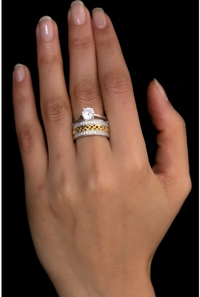 Roza Silver Sonsuzuk Motifli Gold Renk İşlemeli Gümüş Yüzük