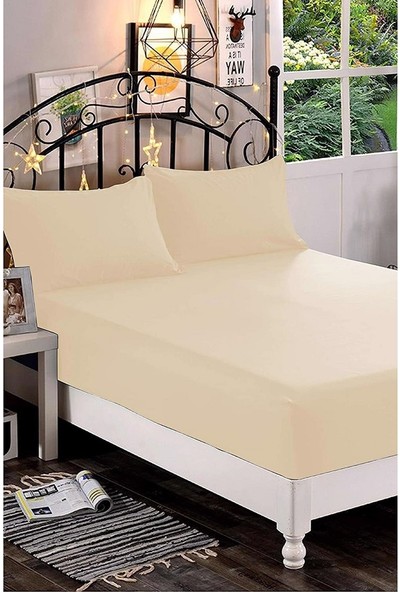 Mert Çift Kişilik Penye Lastikli Çarşaf Krem