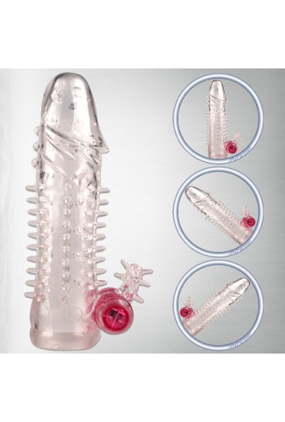 Partner Klitorel Uyarıcılı Tırtıklı Titreşimli Prezervatif Penis Kılıfı