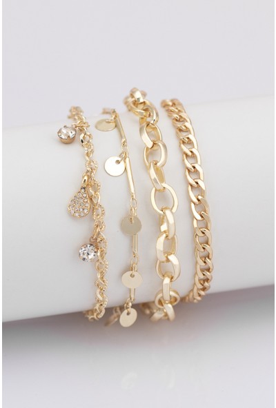 Sortie Accessories Pul ve Zirkon Taş Detaylı 4'lü Kombin Bileklik