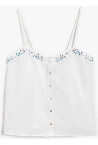 Koton Kadın V Yaka Pijama Üstü İp Askılı Nakışlı