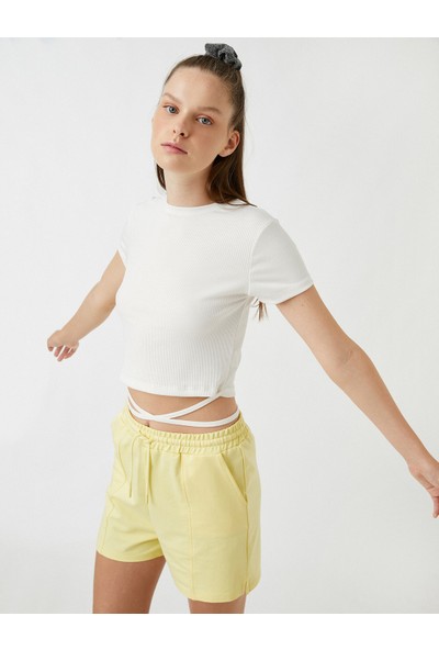 Koton Kadın Beli İpli Crop Tişört Kısa Kollu Koton Kadın Beli İpli Crop Tişört Kısa Kollu