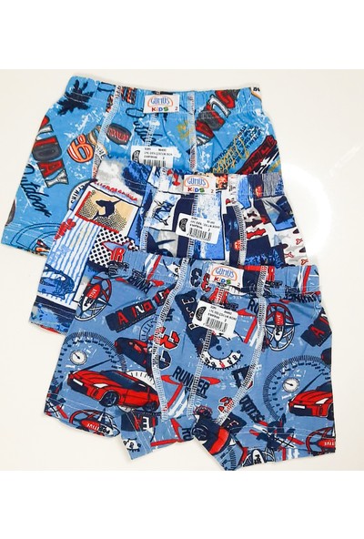 Gümüş İç Giyim Erkek Çocuk Araba Desenli 3'lü Boxer