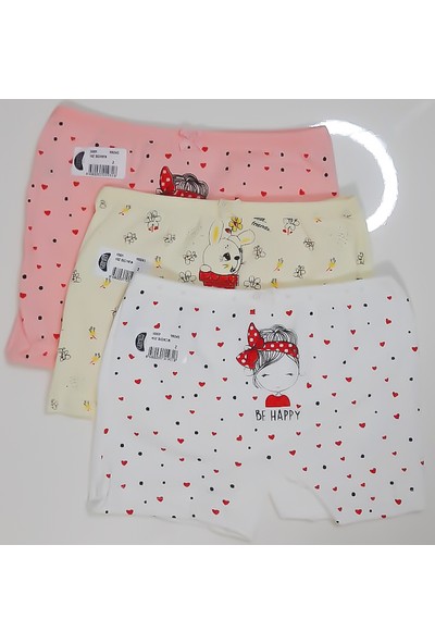 Gümüş İç Giyim Desenli Kız Çocuk 3'lü Boxer
