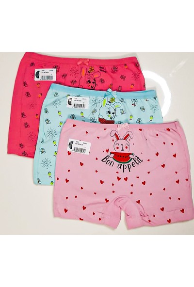 Gümüş İç Giyim Desenli Kız Çocuk 3'lü Boxer