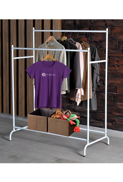 Morpanya Metal Konfeksiyon Askısı Elbise Askılığı Çift Bölmeli Ayaklı Askılık Beyaz MP131 Morpanya Metal Konfeksiyon Askısı Elbise Askılığı Çift Bölmeli Ayaklı Askılık Beyaz MP131