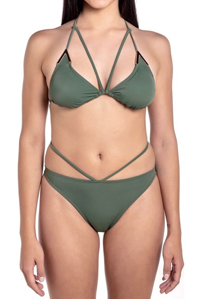 Kadın Haki Üçgen Aksesuarlı Bikini Takımı