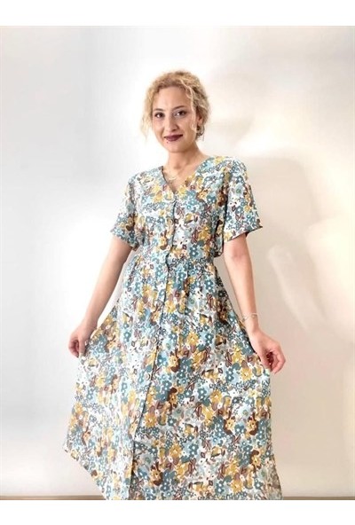 Miço Kids 6521 Miço Kids Çiçekli Kısa Düğmeli Elbise Miço Kids 6521 Miço Kids Çiçekli Kısa Düğmeli Elbise