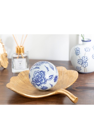 English Home Blue Rose Porselen Dekoratif Obje 8X8X8 cm Mavi-Beyaz