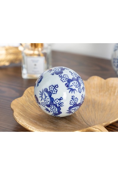 English Home Flower Art Porselen Dekoratif Obje 8,5x8,5x8,5 cm Mavi-Beyaz