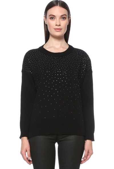 Network Regular Fit Siyah Taş Işlemeli Yün Kazak