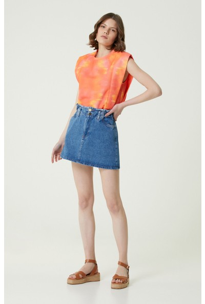 Network Slim Fit Mavi Büzgülü Mini Etek