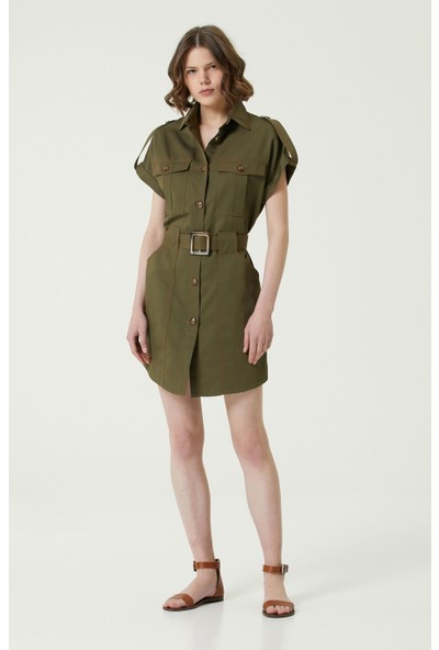 Network Slim Fit Haki Ingiliz Yaka Mini Elbise Network Slim Fit Haki Ingiliz Yaka Mini Elbise