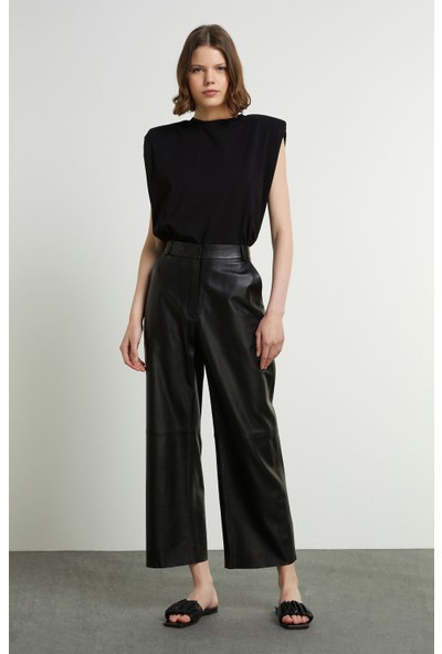 Network Regular Fit Siyah Deri Pantolon