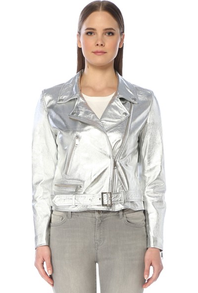 Network Slim Fit Silver Kemer Detaylı Deri Ceket Network Slim Fit Silver Kemer Detaylı Deri Ceket