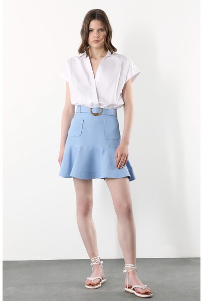 Network Mavi Kemer Detaylı Mini Etek