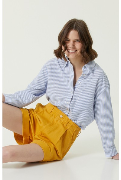 Network Slim Fit Sarı Yüksek Bel Pilili Mini Denim Şort