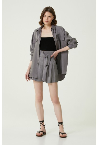 Network Slim Fit Antrasit Beli Kuşaklı Mini Şort Network Slim Fit Antrasit Beli Kuşaklı Mini Şort