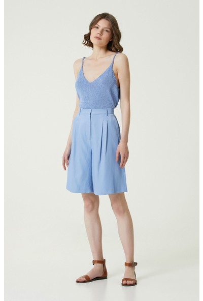 Network Regular Fit Mavi Yüksek Bel Şort