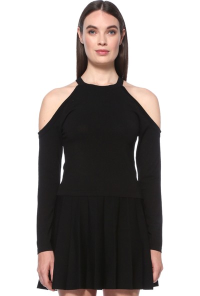 Network Slim Fit Siyah Omuz Dekolteli Kazak