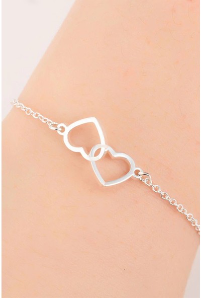 Roza Silver Iç Içe Kalp Gümüş Bileklik