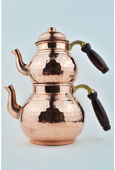 Zugazo Dövme Bakır Ahşap Kulplu Çaydanlık Bakır