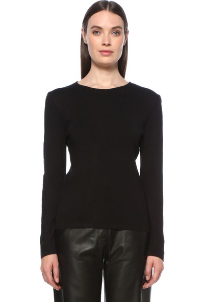 Network Kadın Siyah Bisiklet Yaka Işlemeli Kazak