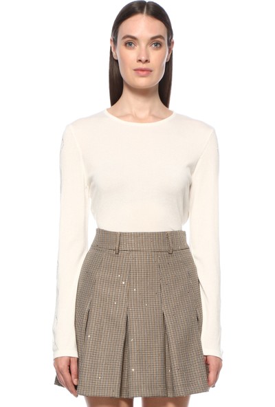 Network Kadın Ekru Bisiklet Yaka Işlemeli Kazak