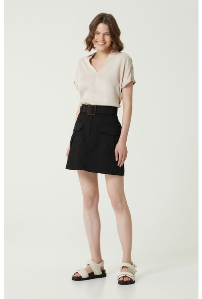 Network Slim Fit Siyah Beli Kemerli Mini Etek