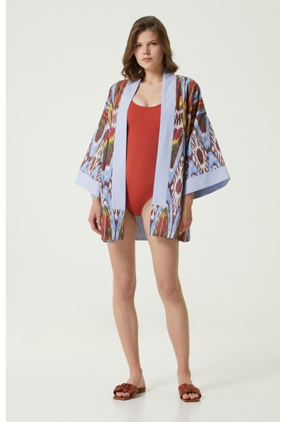 Network Basic Fit Mavi Kahverengi Desenli Kaftan