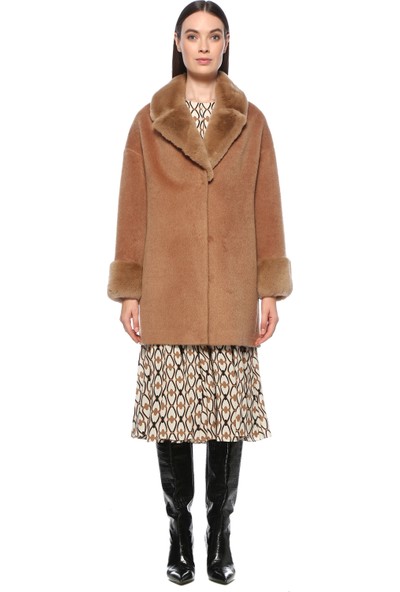 Network Regular Fit Camel Doku Detaylı Yün Palto