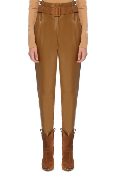 Network Camel Yüksek Bel Kemerli Deri Pantolon