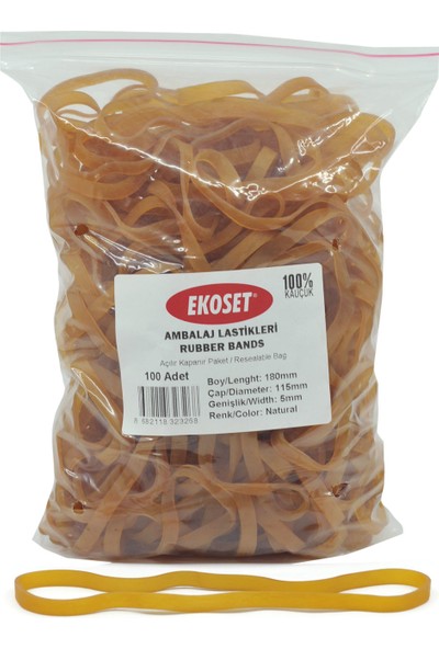 Ekoset Geniş Kalın Kauçuk Paket Ambalaj Kasa Lastiği 180 x 5 mm 100'LÜ