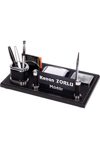 İsimlik Sepeti Mia Kabartma Yazılı Masa Isimliği Ofis Deri Isimlik Seti