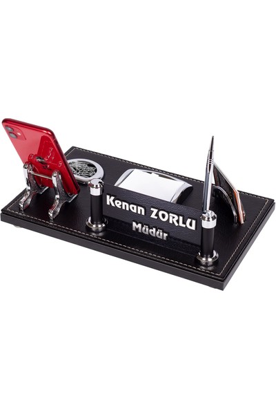 İsimlik Sepeti Bold Kabartma Yazılı Isimlik Seti Ofis Deri Masa Isimliği