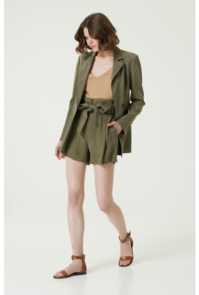 Network Haki Yüksek Bel Kuşaklı Şort