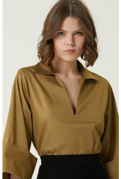 Network Regular Fit Haki Kol Detaylı Bluz