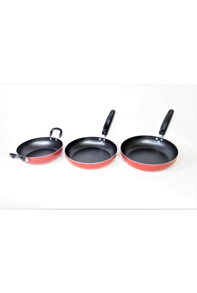 Ayşa 3'lü Teflon Tava Seti 20-20-22 cm Iki Tek Bir Çift Kulplu Kırmızı Renk Ayşa 3'lü Teflon Tava Seti 20-20-22 cm Iki Tek Bir Çift Kulplu Kırmızı Renk